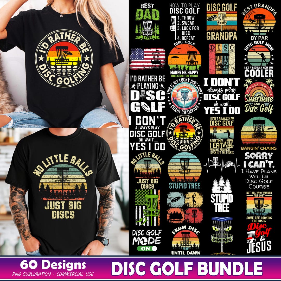 60 Disc Golf Printable Bundle, Retro File, Png Bundle, Disc Golf Player ...