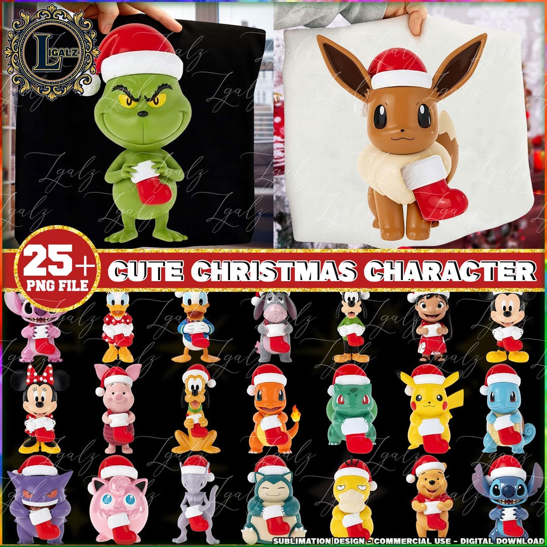 25+ Files Funny Christmas Character PNG Bundle, 3D Holiday Stocking ...
