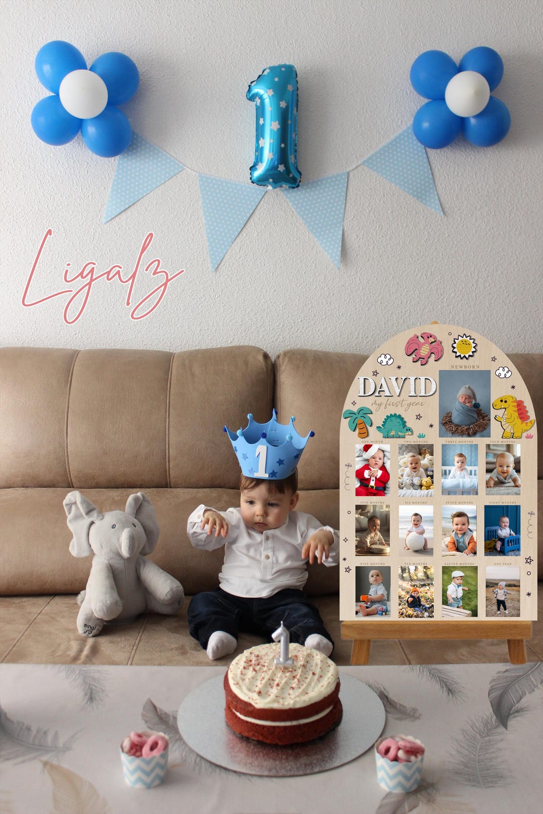 Custom Name My First Year Sign, Personalized One Year Photo Board ...