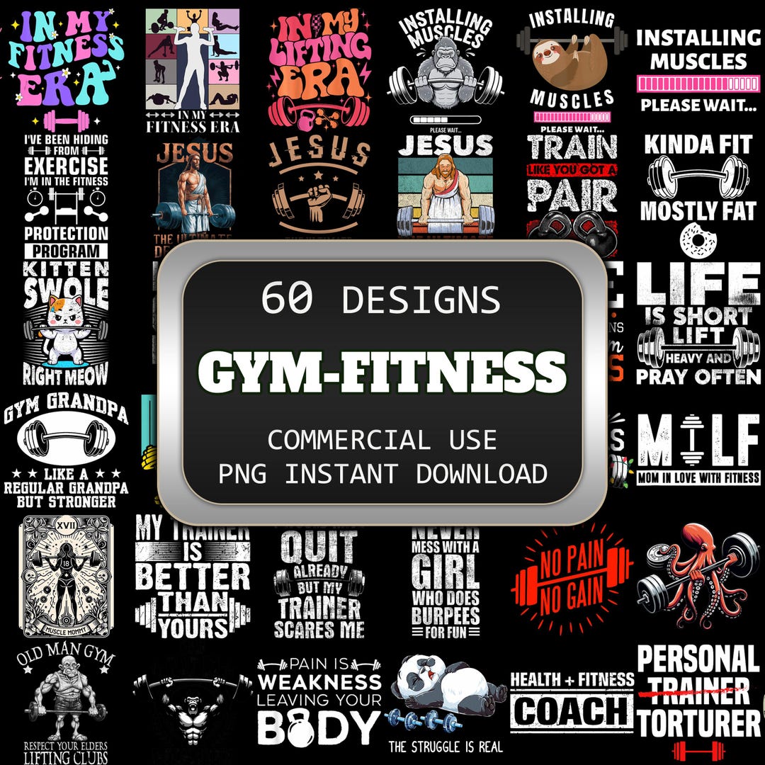 60 Workout Png Bundle, Gym Graphics, Stay Fit, Motivational Quotes, Gym ...