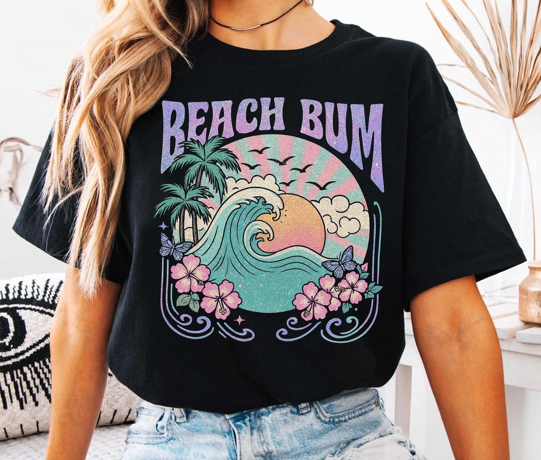 Beach Bum Summer Glitter Png, Retro Summer PNG for Sublimation, Coconut ...
