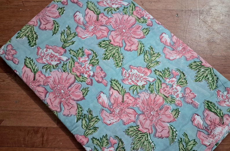 Green Pink Block Print Fabric,suitable for Tablecloth,curtain ...