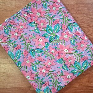 Purple Pink Floral Cotton Block Print Fabric for Sewing Dressmaking ...