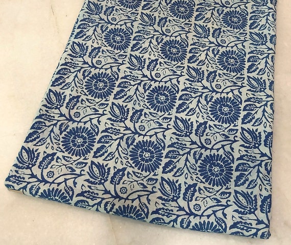Indigo Blue Block Print Fabricfloral Print Fabricby the - Etsy
