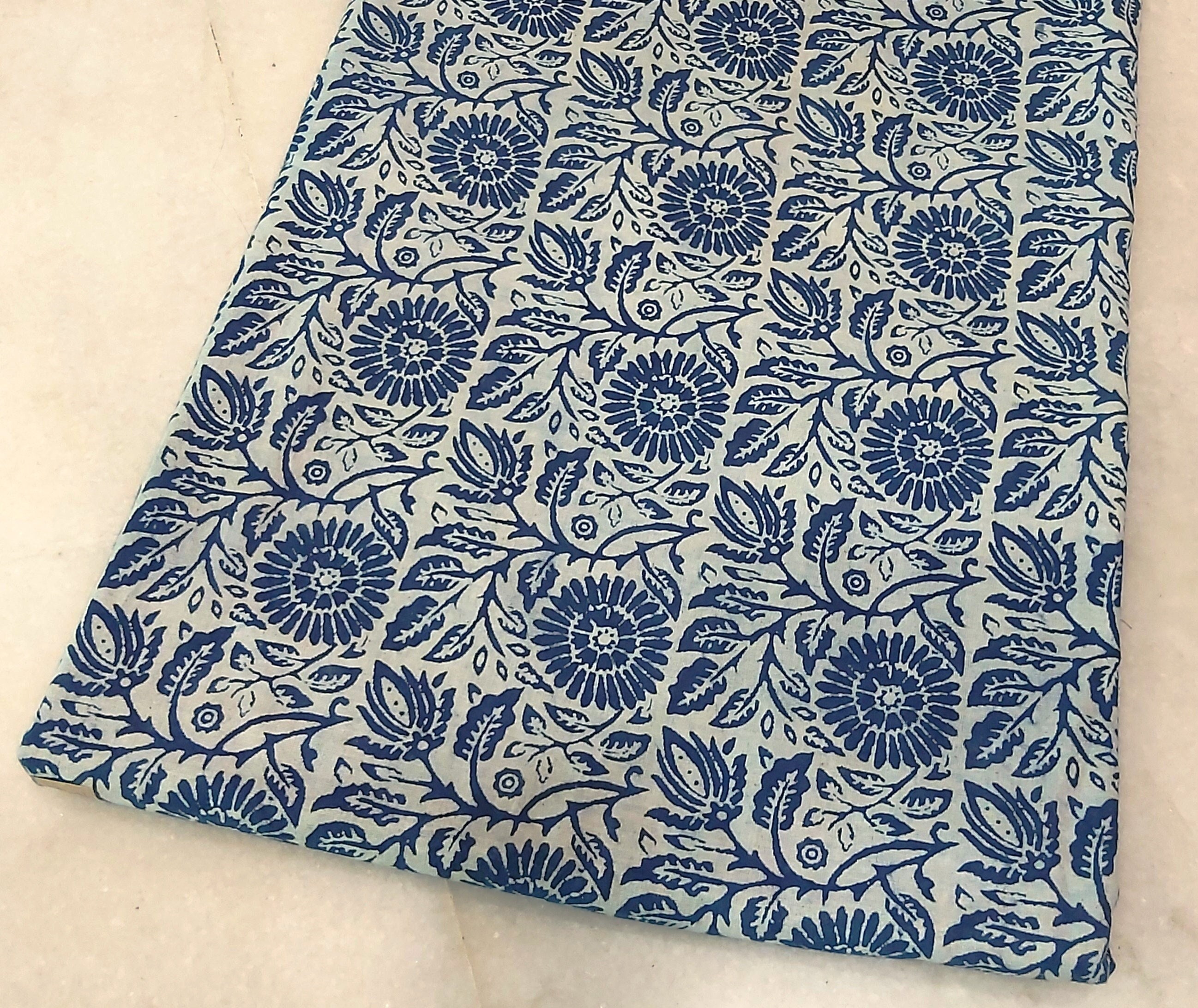 Indigo Blue Block Print Fabricfloral Print Fabricby the - Etsy
