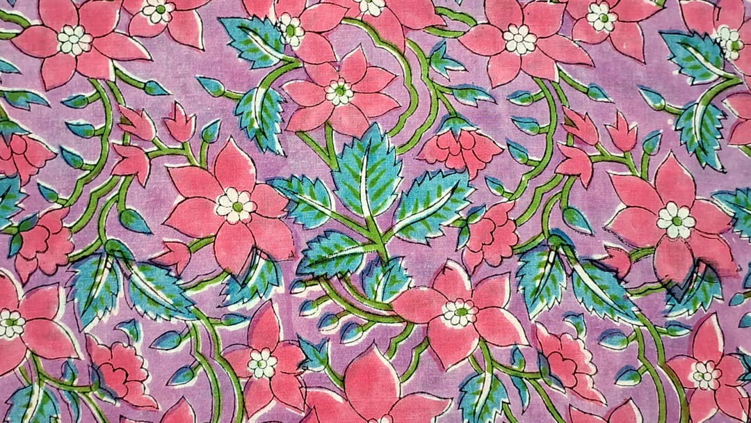 Purple Pink Indian Block Print by the Yard Fabric,dressmaking Fabric ...