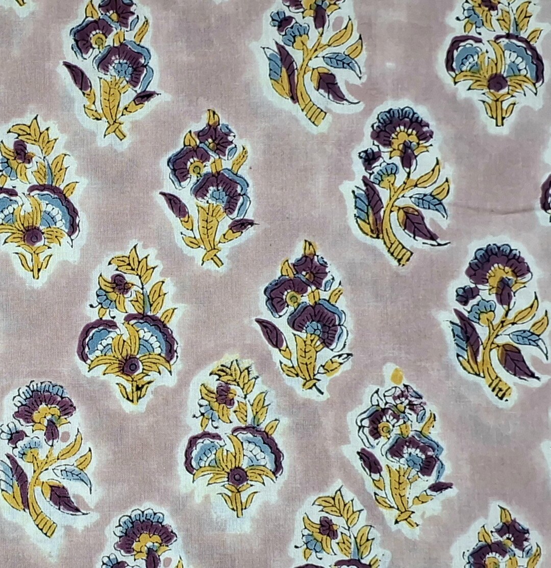 Cream Purple Block Print Fabric,by the Yard Floral Indian Fabric ...