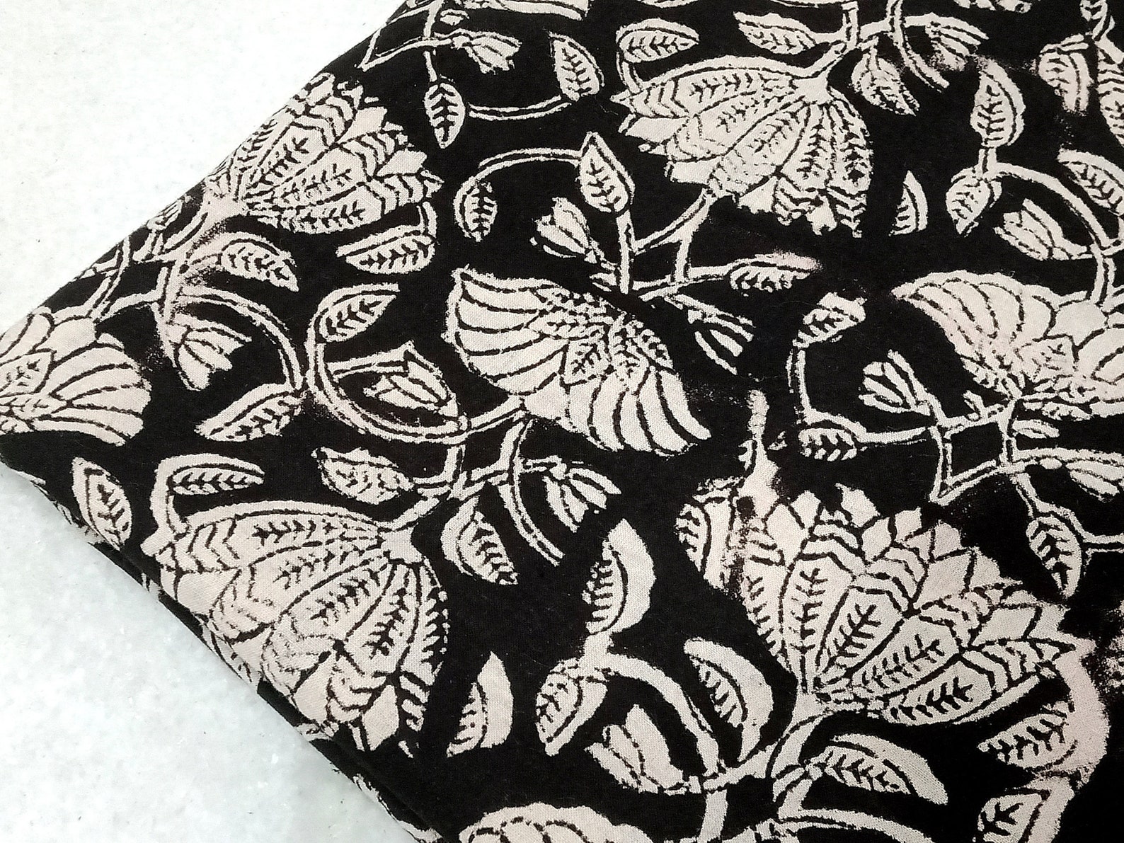 Black off White Block Print Fabricfloral Print Fabricby the - Etsy
