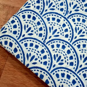 White Blue Block Print Fabric,floral Print,by the Yard,dressmaking ...