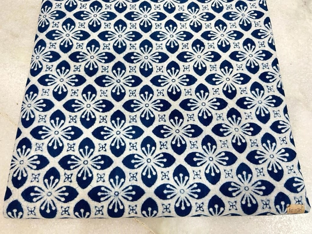 Indigo Blue Block Print Fabric,floral Print Fabric,by the Yard Fabric ...