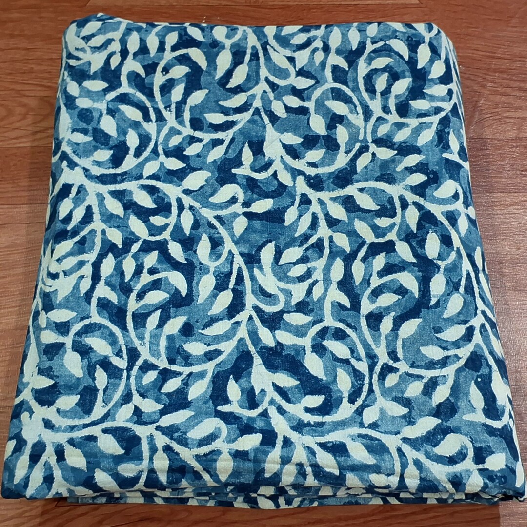 Indigo Blue Block Print Fabric,floral Print Fabric,dressmaking Fabric ...