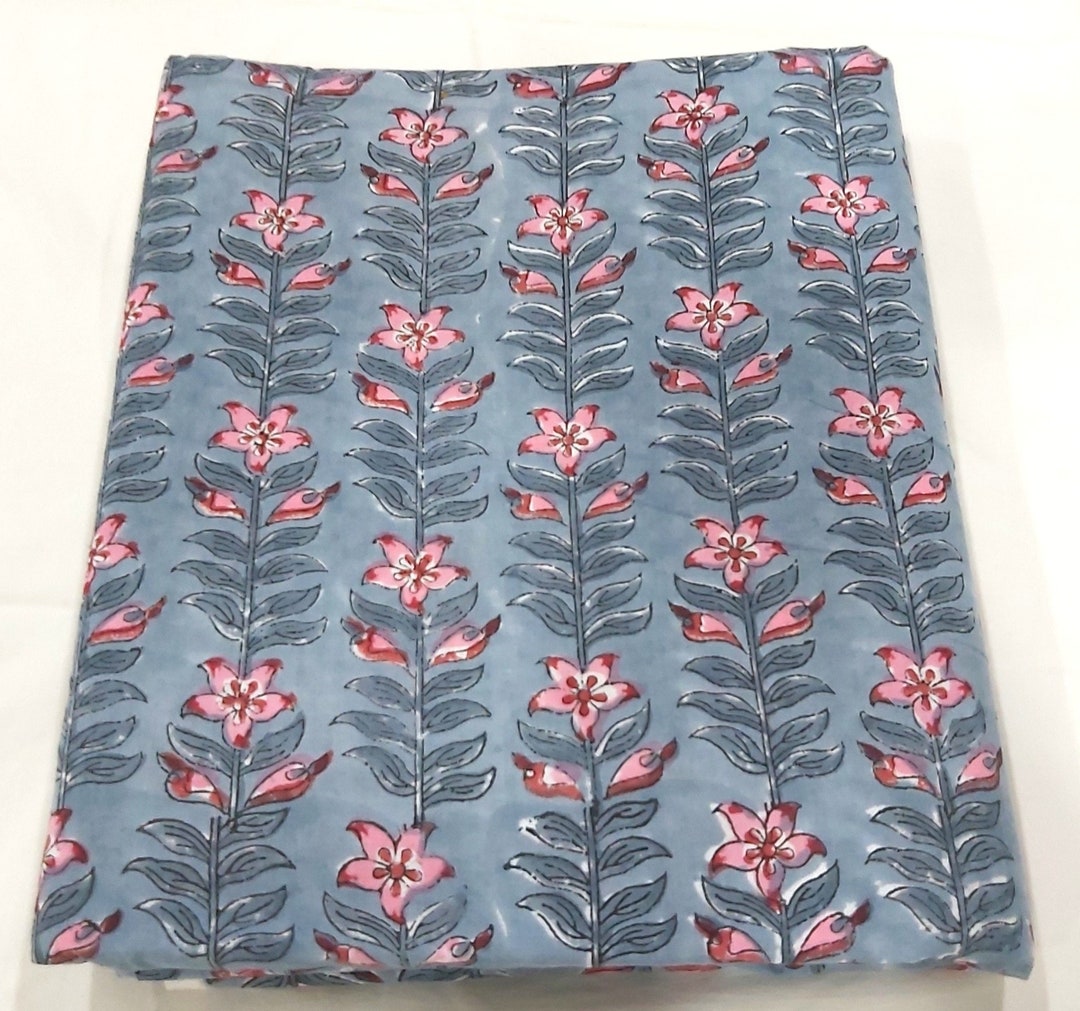 Block Print Fabricfloral Print Fabricby the Metre - Etsy
