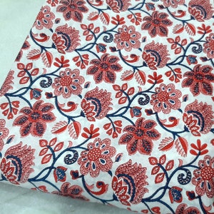 White Pink Indian Block Print Fabric by the Yard,floral Print Fabric ...