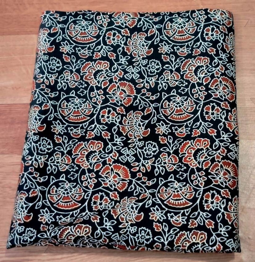 Black Red Block Print Fabric,floral Print Fabric,by the Yard,dress ...