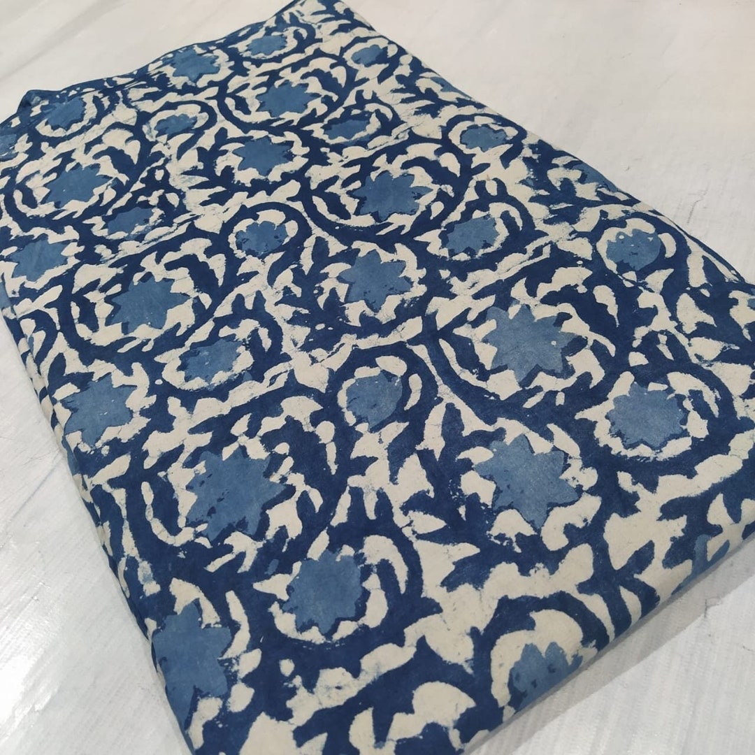Indigo Blue Indian Block Print Fabric,floral Print,dress Fabric,curtain ...