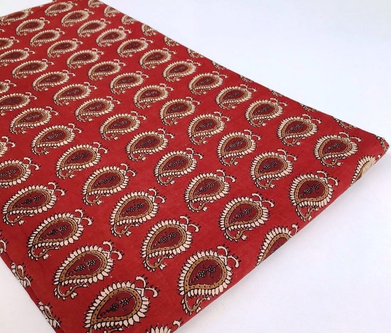 Red Paisley Print Fabricblock Print Fabricindian Cotton | Etsy