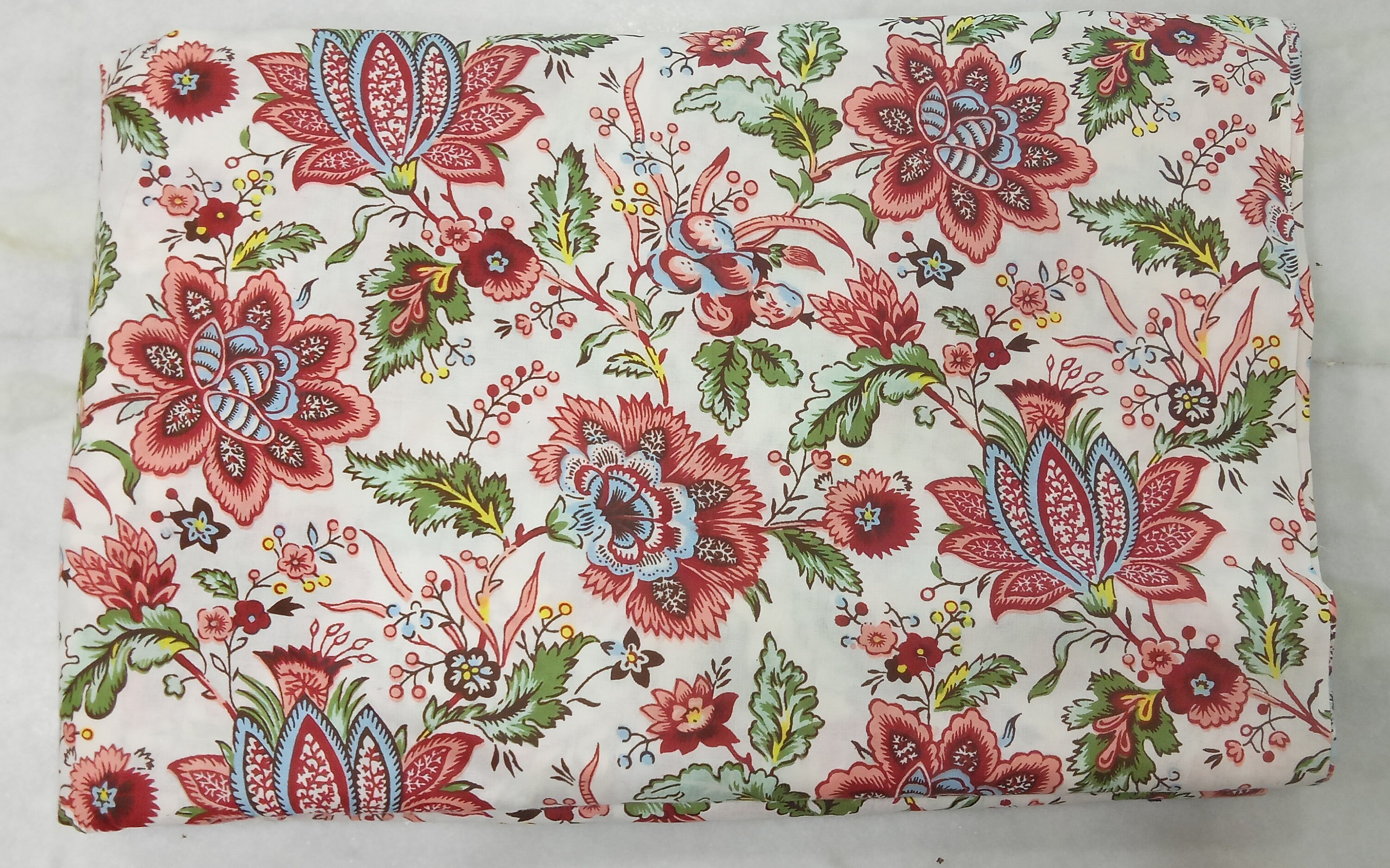 Beige Floral FabricIndian Cotton Voile Fabric By The Yard | Etsy