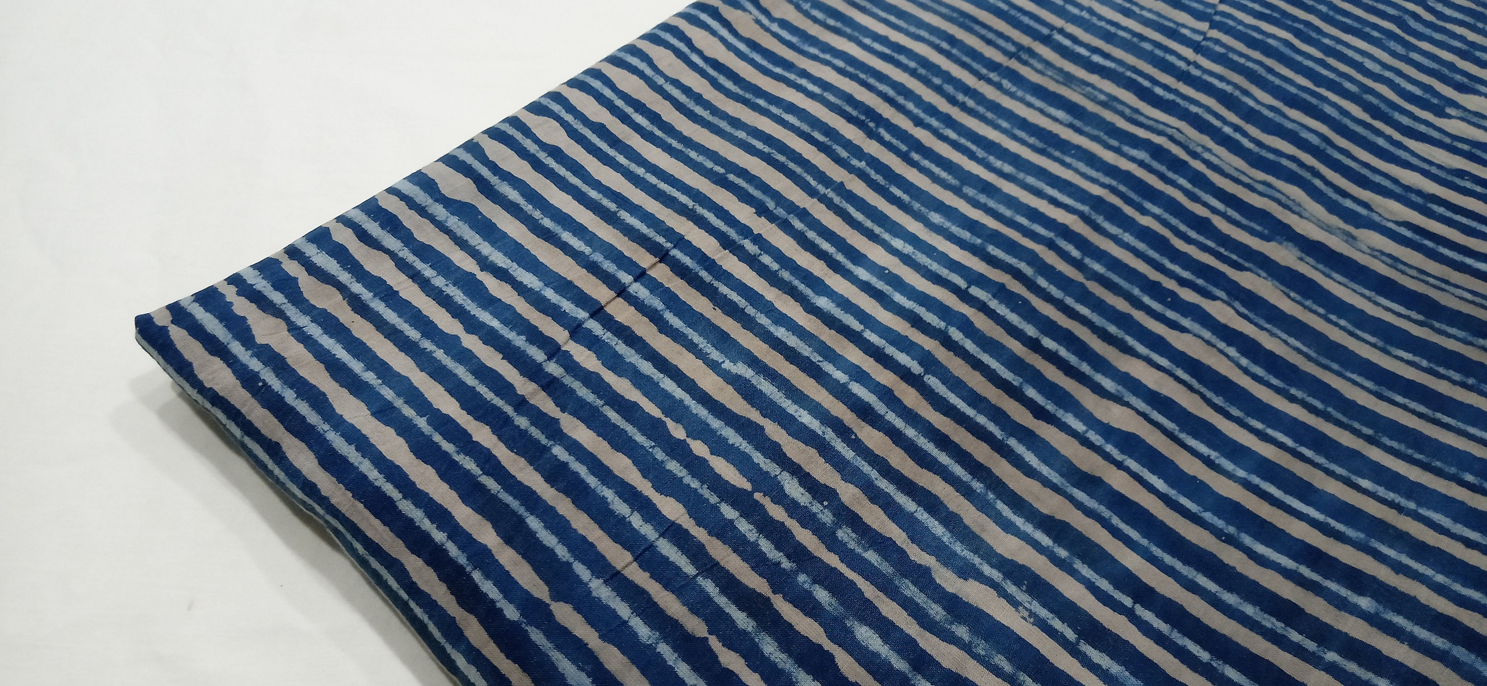 Two color Indigo blue Stripe print fabric Indian cotton hand | Etsy