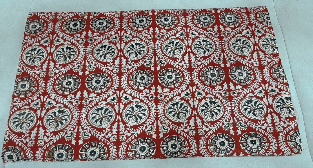Red Black Indian Block Print Fabric,floral Print Fabric,by the Yard ...
