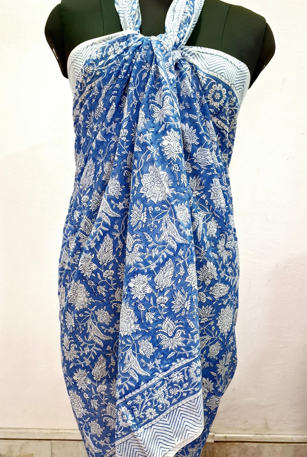 Blue Sarong Block Print,beach Cover Up,sarong Pareo for Women,swimwear ...
