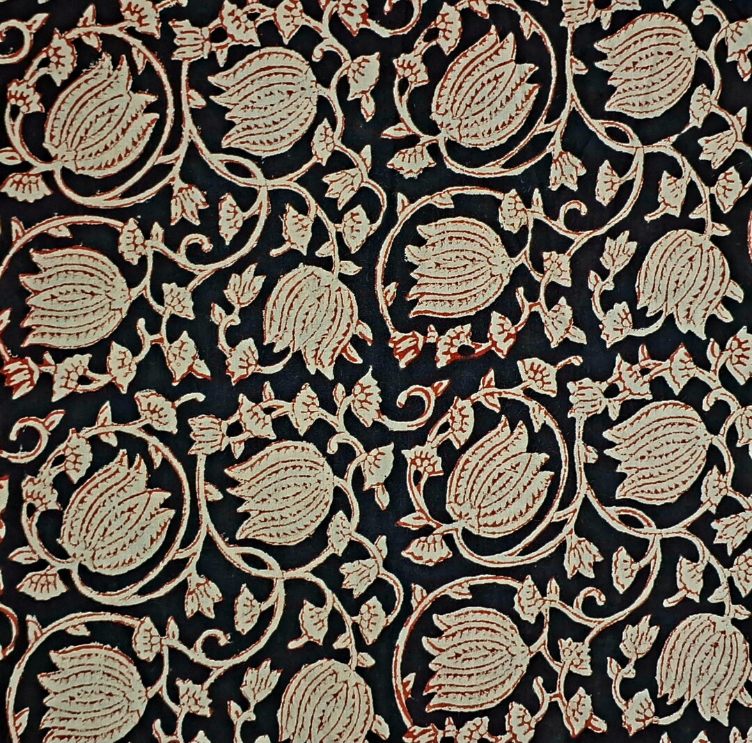 Black Beige Red Block Print Fabric,floral Print Fabric,by the Yard Fabric,dressmaking Fabric ...