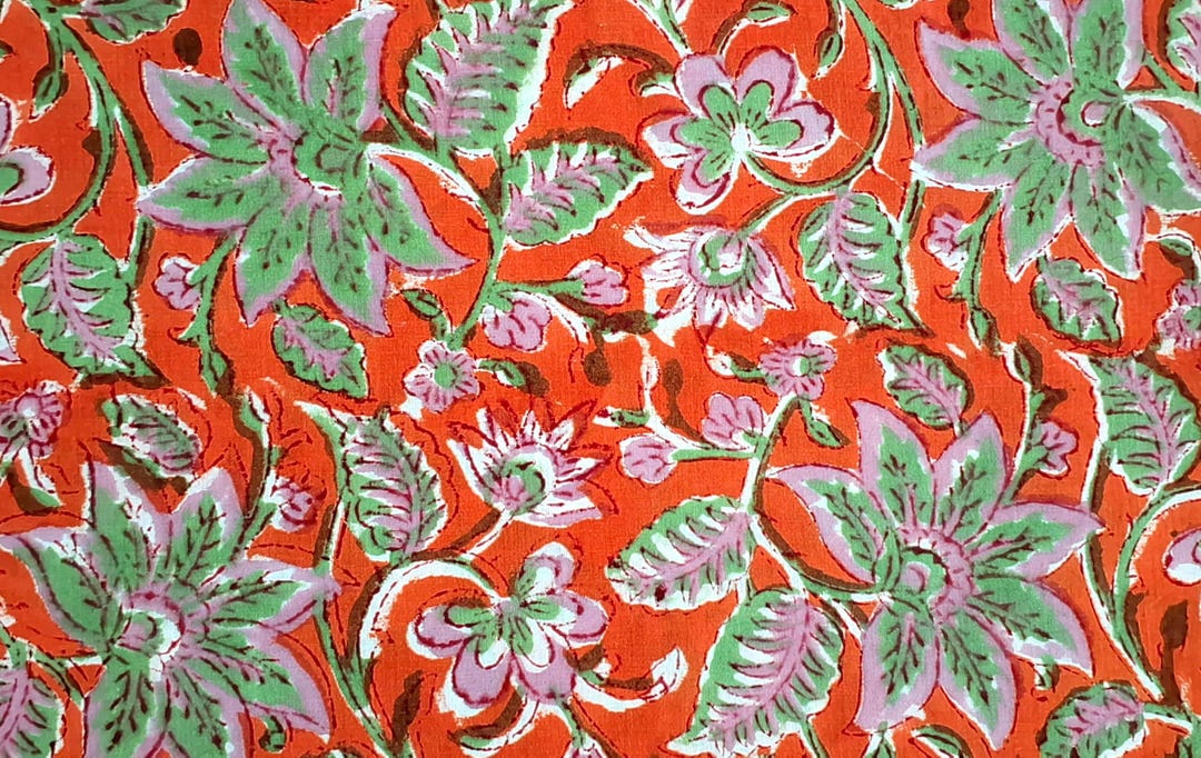 Tela india cortada a medida con estampado de bloques naranja y rosa ...