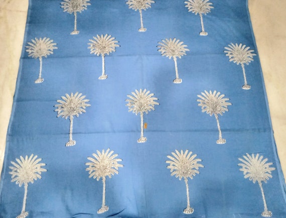 Blue Block Print Fabricpalm Tree Print Fabricby the Yard - Etsy