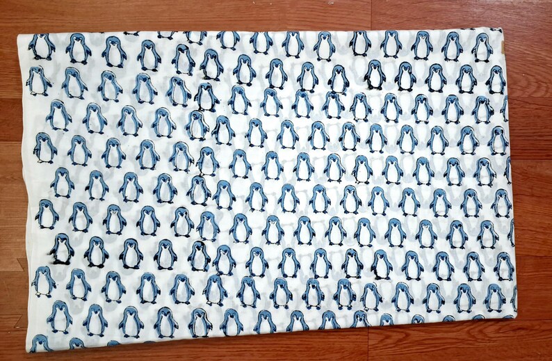 Penguin Print White Blue by the Yard Indian Block Print Fabric ...