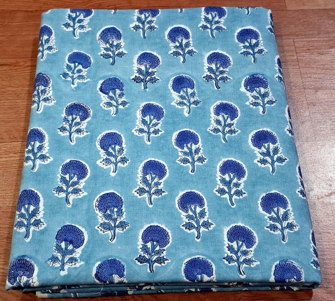 Blue Purple Block Print by the Yard Fabric for Sewing Dressmaking ...
