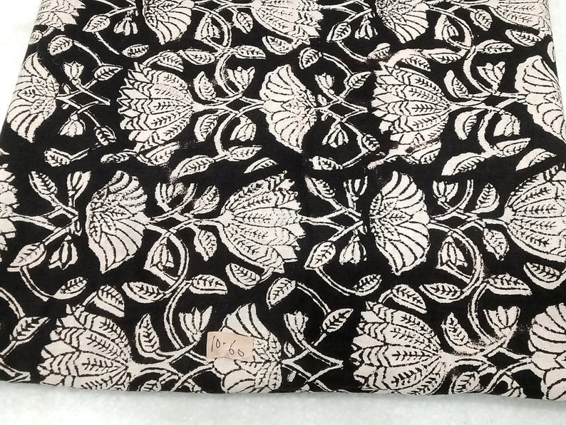 Black off White Block Print Fabricfloral Print Fabricby the - Etsy