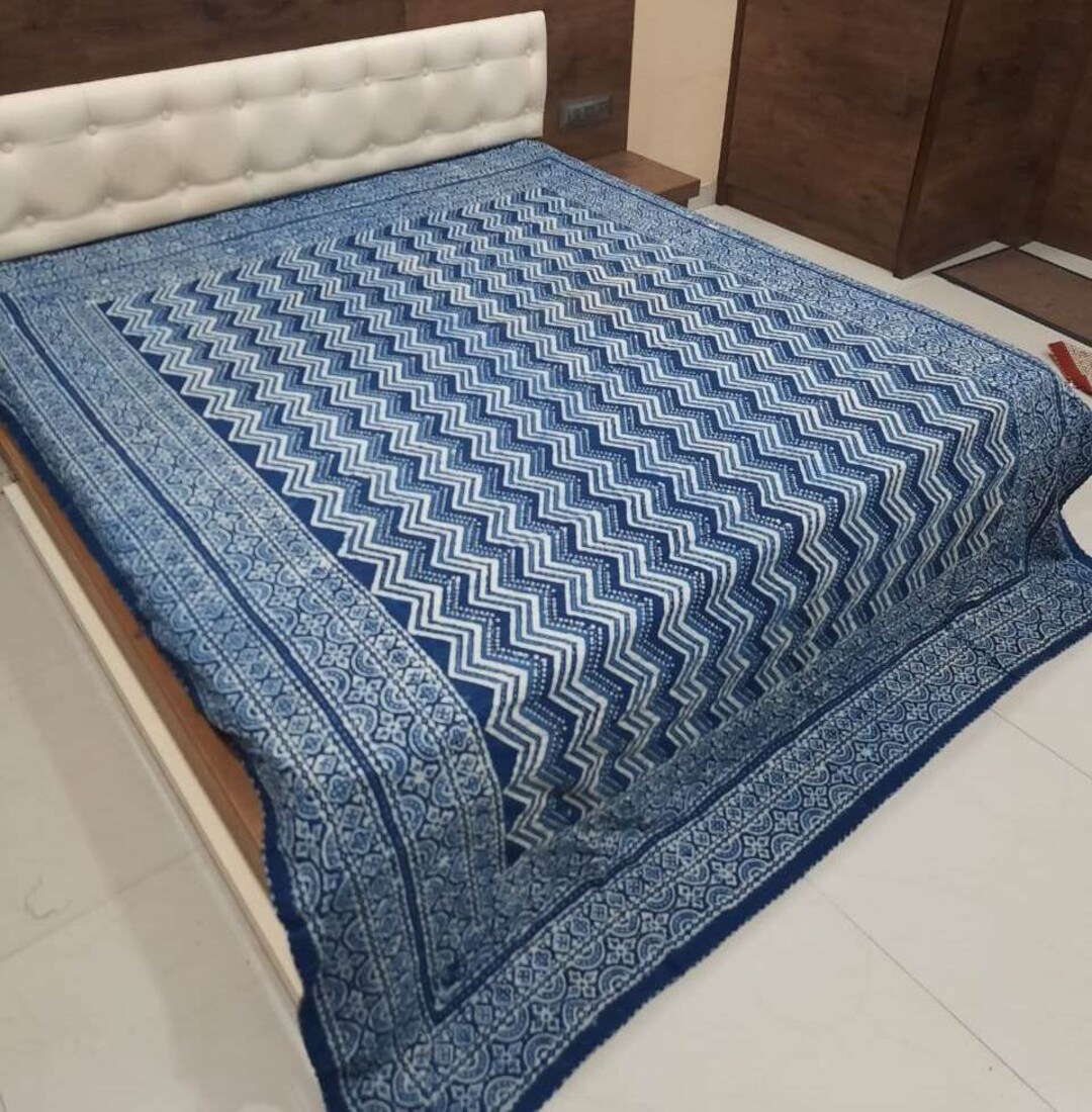 Indigo Blue Chevron Bedspread California King Sizebedspread - Etsy