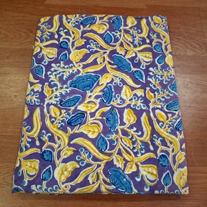 Blue Yellow Block Print Fabric,floral Print,by the Yard,dressmaking ...