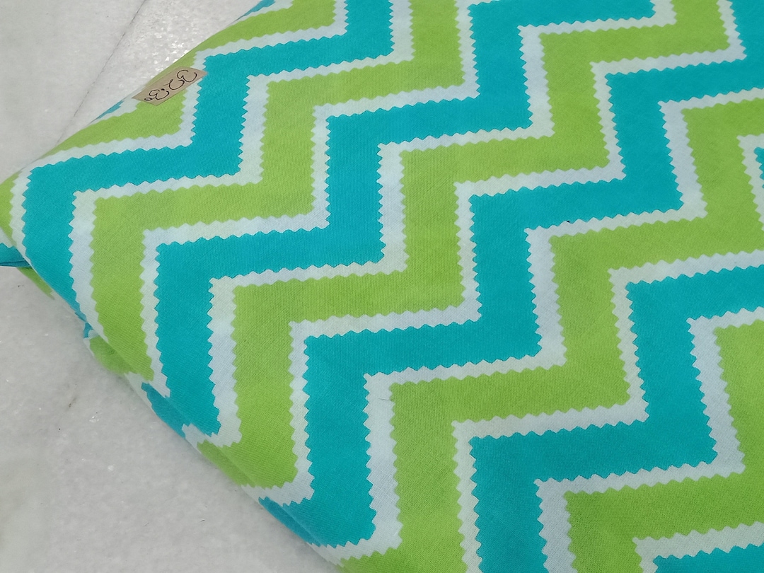 Blue Green Chevron Print Cotton Fabric: Soft Indian Sewing Fabric - Etsy