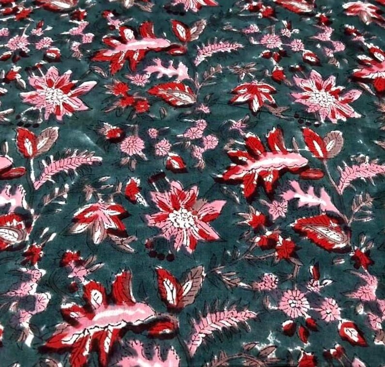 Tela india con estampado de bloques verde y rosa, cortada a medida ...