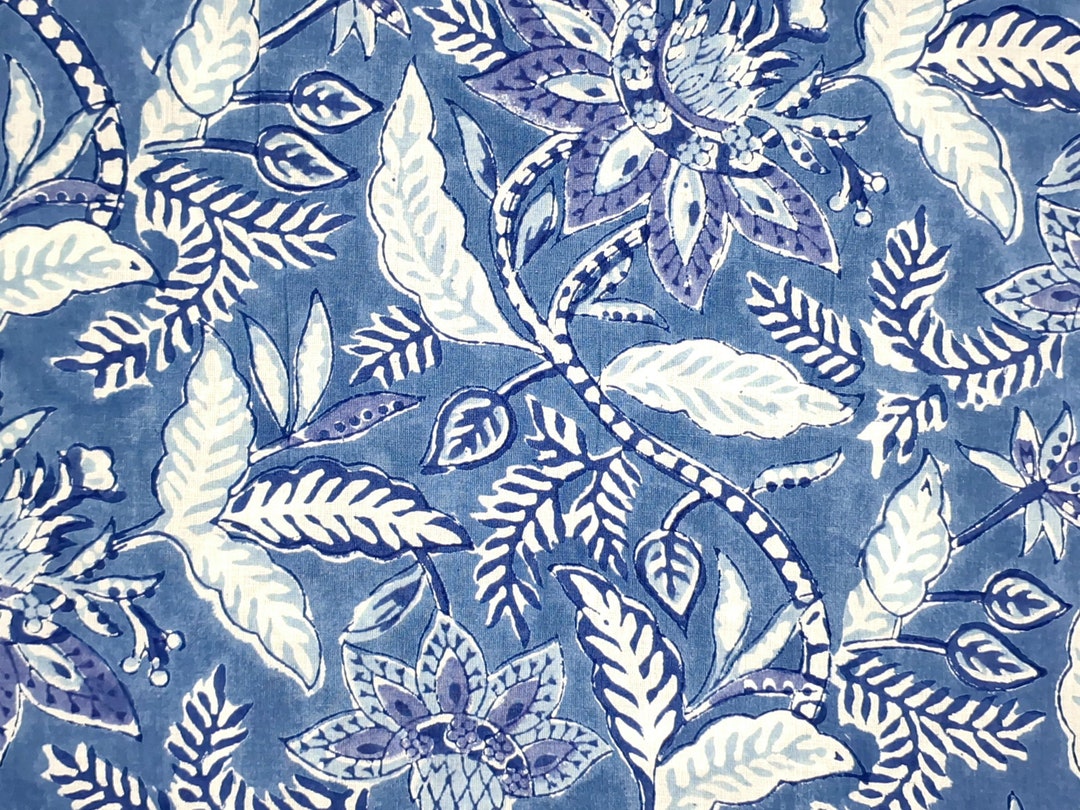 Blue Block Print Fabric,by the Yard Floral Indian Fabric,dressmaking ...