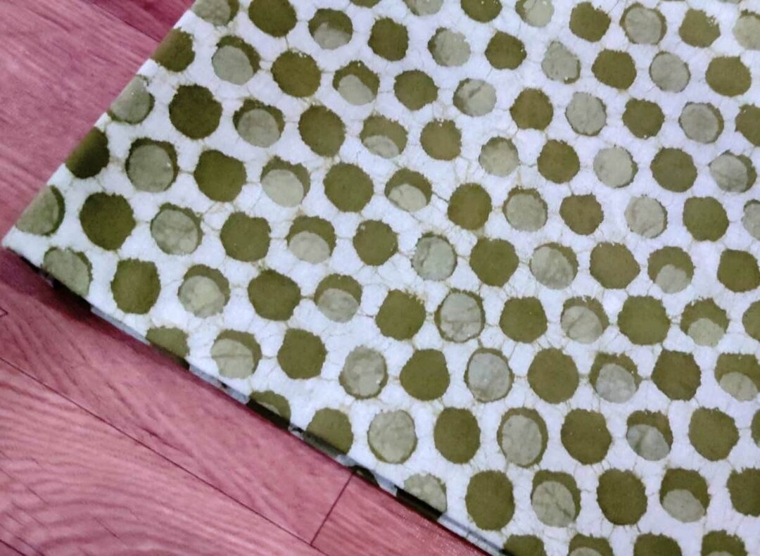 Green Polka Dot Print Fabric,indian Block Print Fabric,by the Yard ...