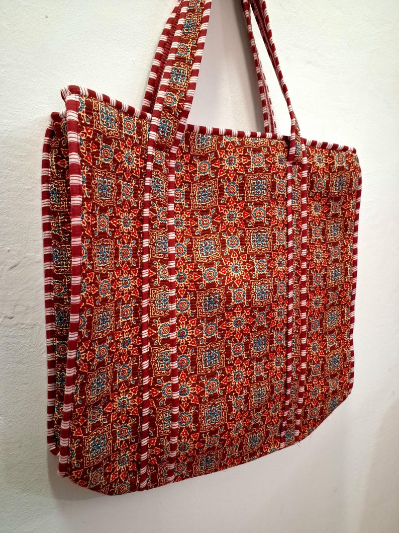 Red Floral Print Quilted Tote Bag,shopping Bag,shouder Bag,large Travel ...