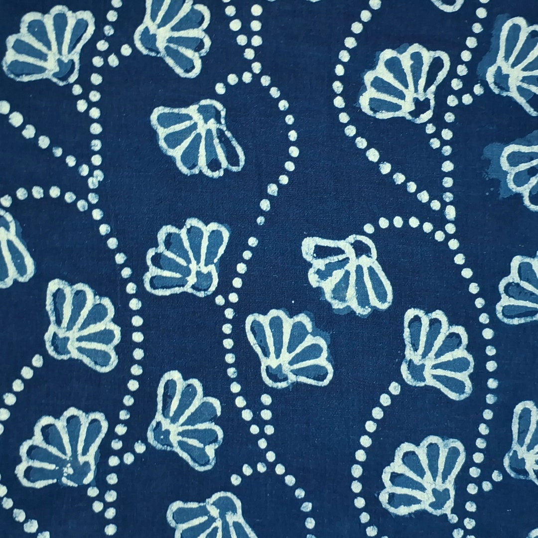 Indigo Blue Block Print Fabric,floral Print,by the Yard,dressmaking ...