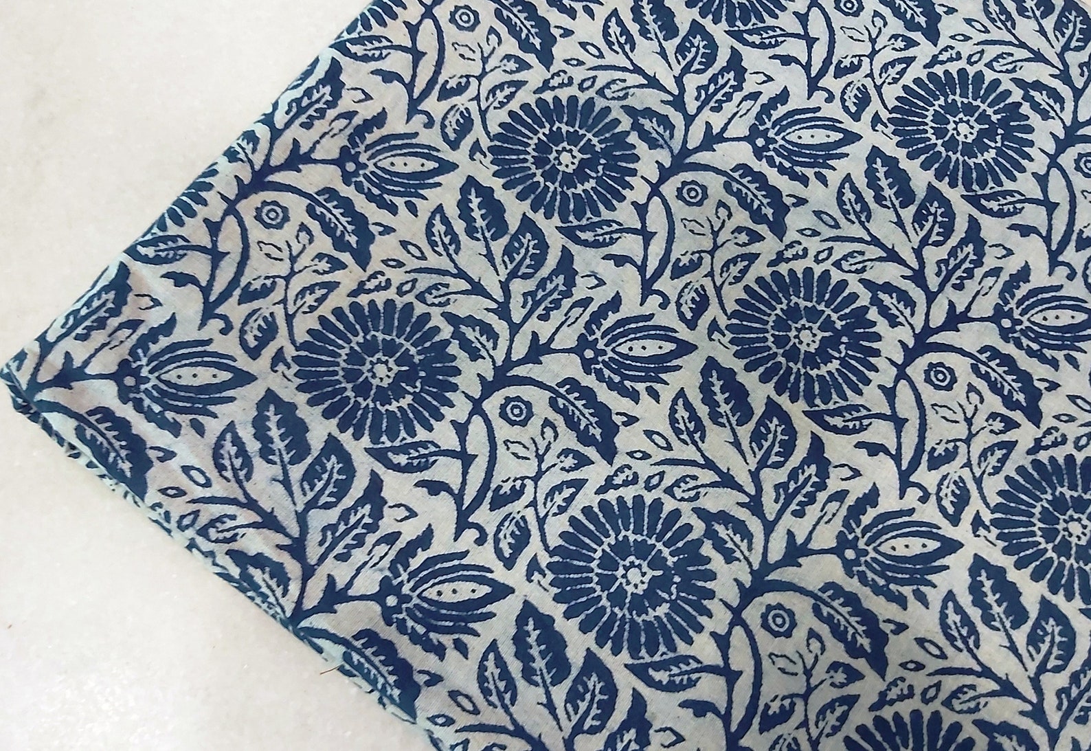 Indigo Blue Block Print Fabricfloral Print Fabricby the - Etsy