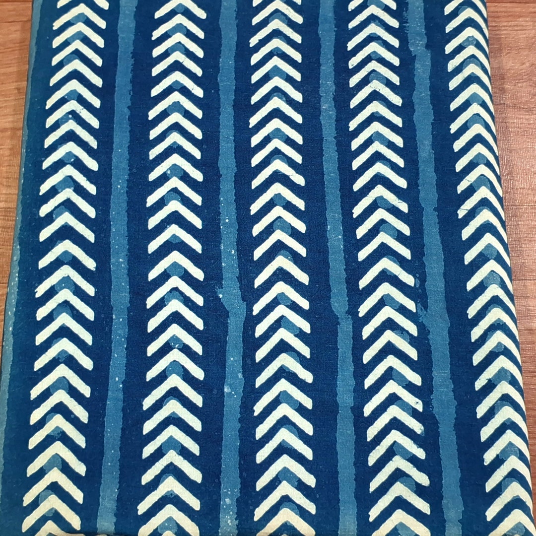 Indigo Blue Block Print Fabric,chevron Print Fabric,by the Yard Fabric ...