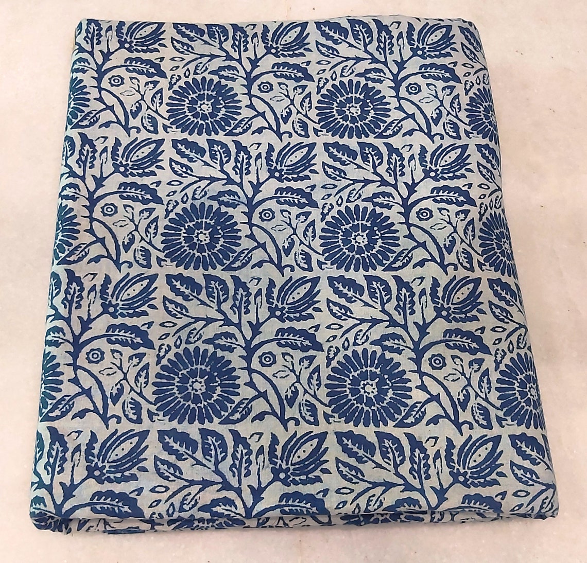 Indigo Blue Block Print Fabricfloral Print Fabricby the - Etsy