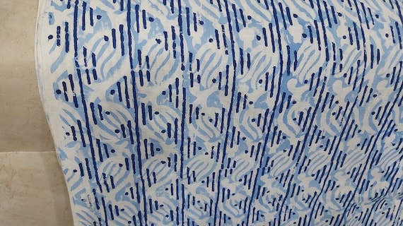 Blue Block Print Fabric Self Design Thick Cotton Fabric | Etsy