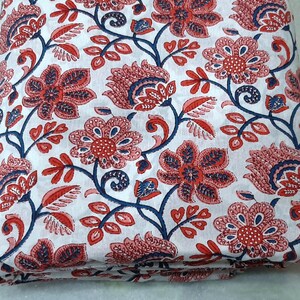 White Pink Indian Block Print Fabric by the Yard,floral Print Fabric ...
