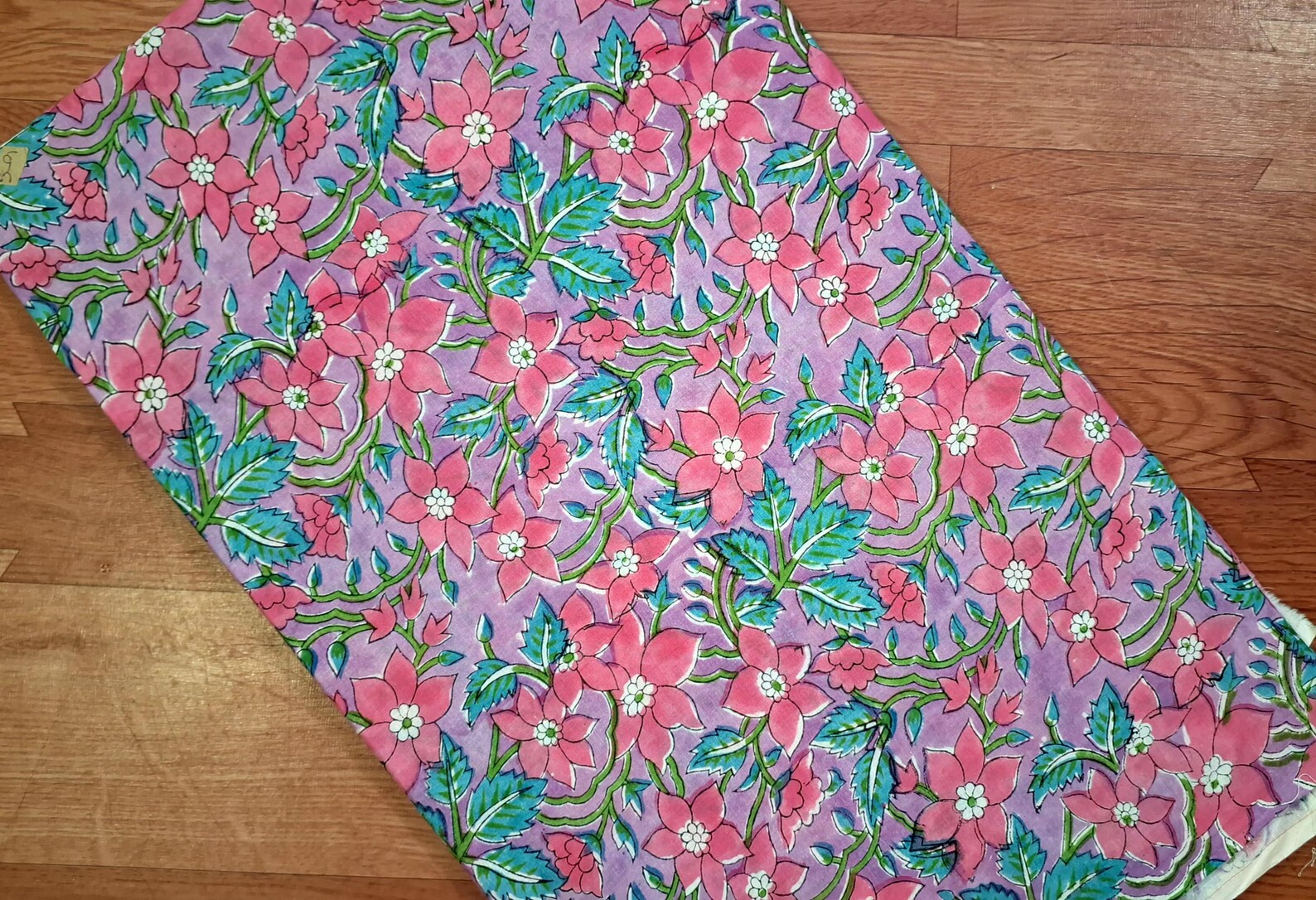 Purple Pink Floral Cotton Block Print Fabric for Sewing Dressmaking ...