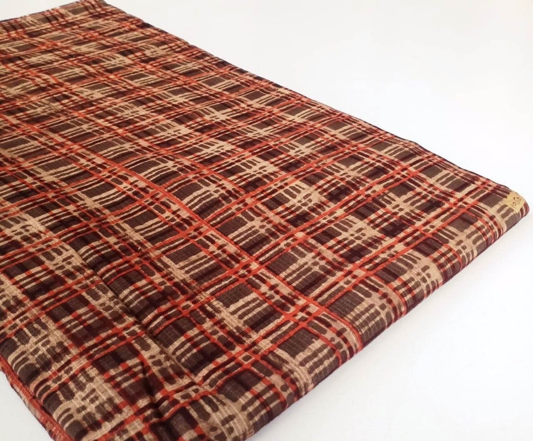 Brown Checks Print Fabric, Block Print Fabric,cotton Voile Fabric, by ...