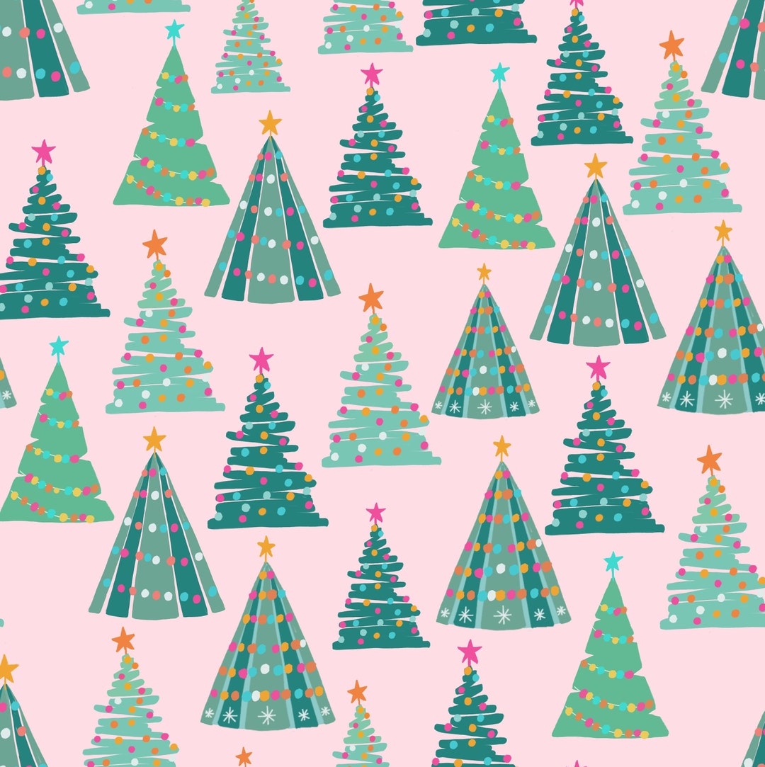 Pink Christmas Tree Fabric, Fabric by the Yard, Colour and Joy ...