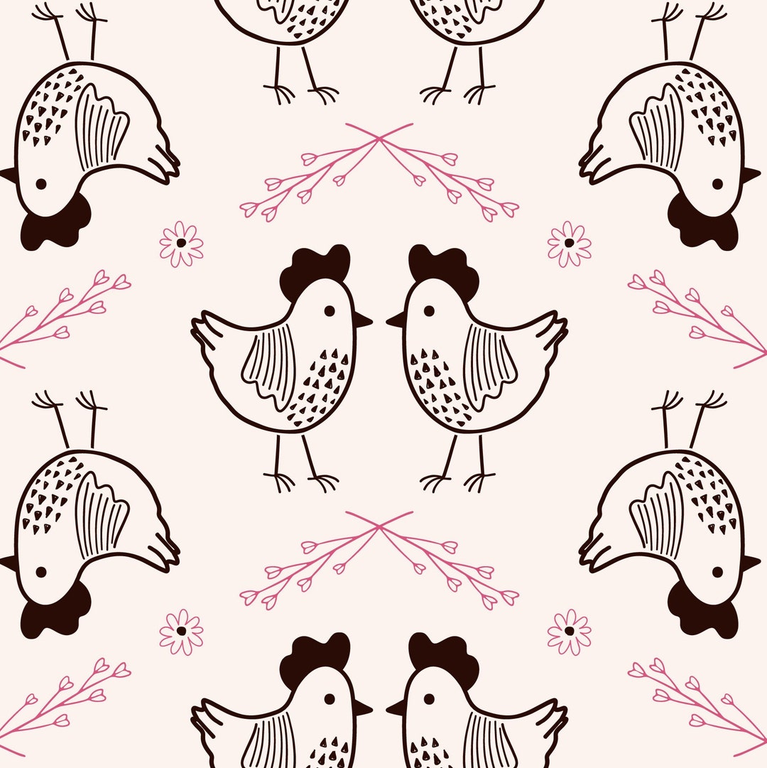 Pink Cute Chicken Fabric, Fabric by the Yard, Kathrin Woo, Quilting ...