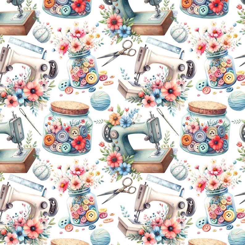 Sewing Machine Floral Fabric, Seamstress Fabric, Fabric by the Yard ...