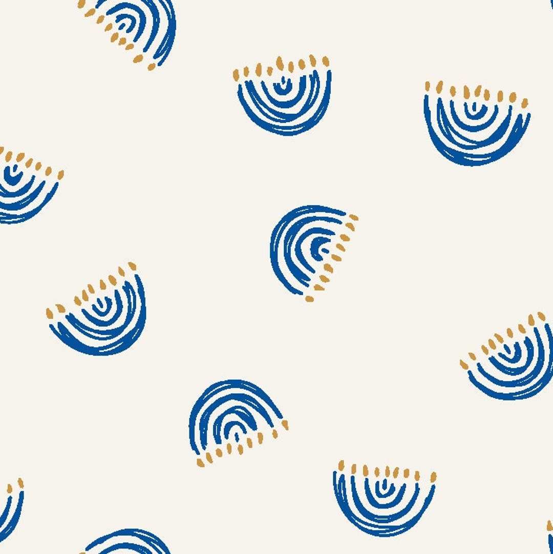 Tossed Menorah Fabric, Hanukkah Fabric, Erin Kendal, Fabric by the Yard ...