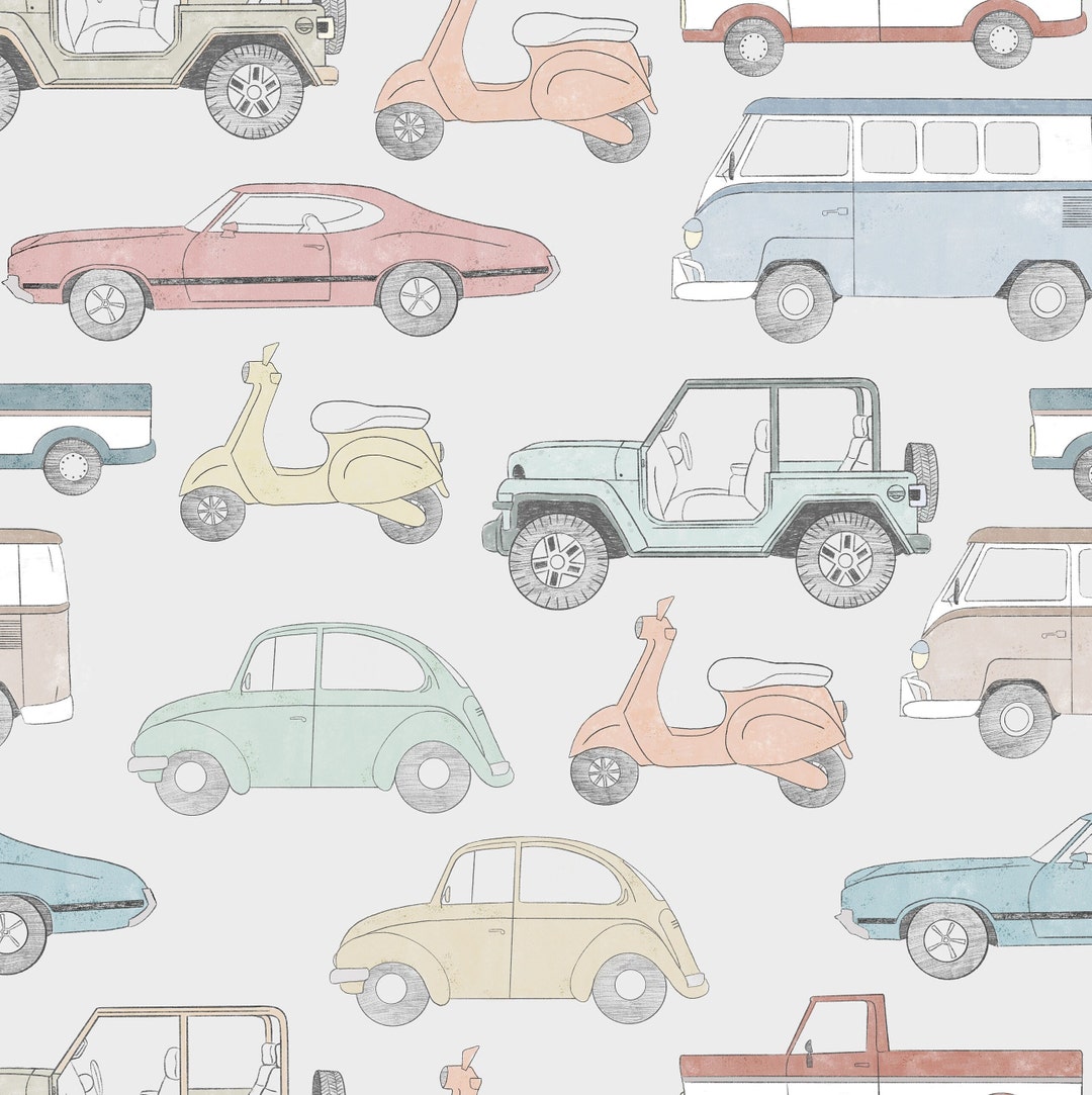 Vintage Cars Fabric, Fabric by the Yard, Car Fabric, Truck Fabric ...